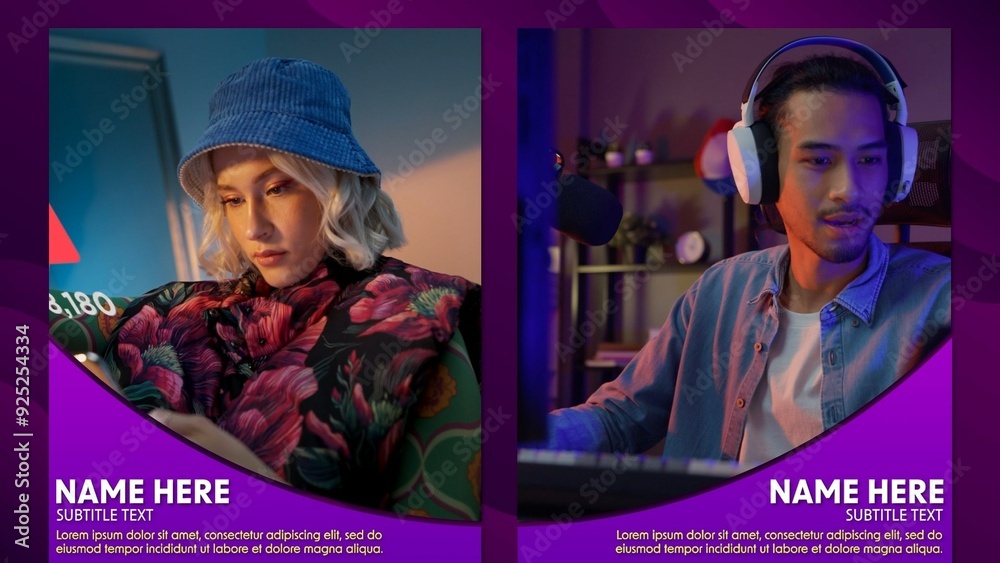 Talk show two people talking Title Cards Stock Template | Adobe Stock