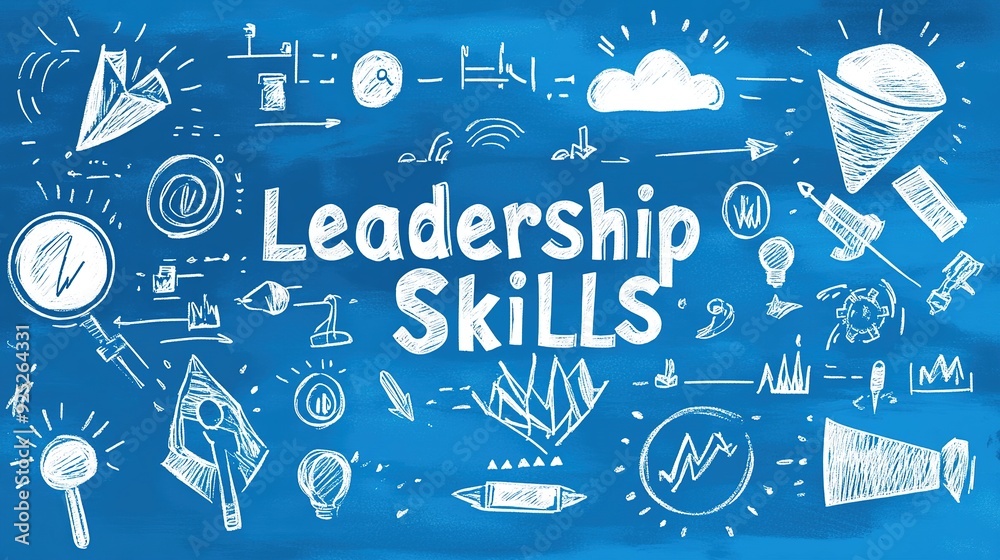 A banner where the text "Leadership Skills" is showcased as a blueprint ...