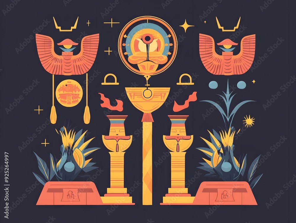 Abstract illustration of ancient Egyptian symbols, including an eye of ...