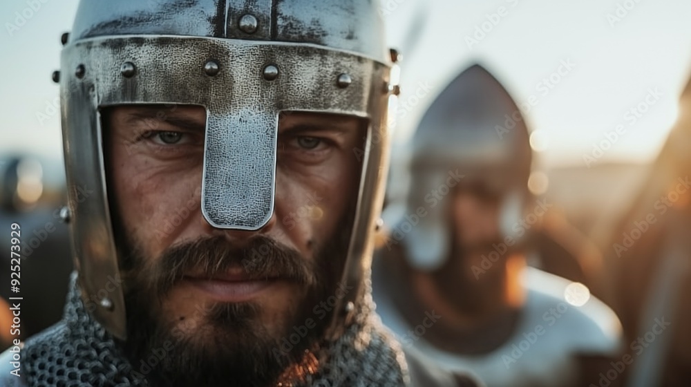 Medieval soldiers donning armor prepare for an imminent battle as the ...
