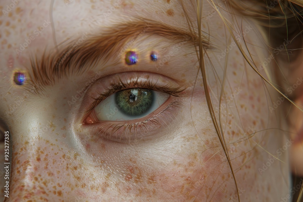 Detailed close up of a person with freckles around their eyes ...