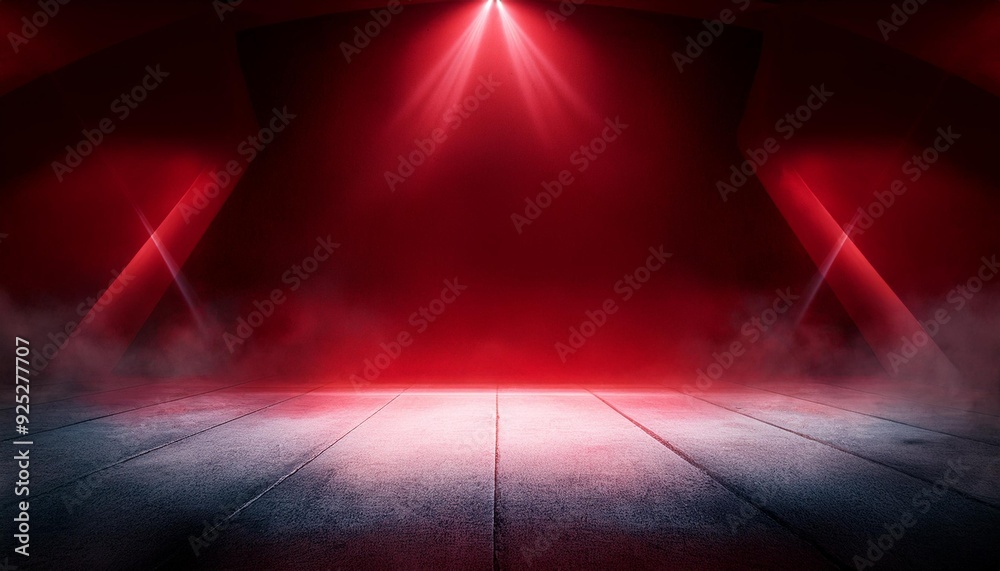 The dark stage shows, dark red background, an empty dark scene, neon ...
