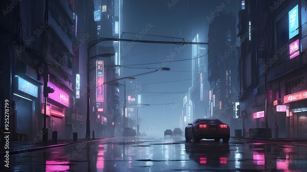 Cyberpunk streets illustration, futuristic city, dystoptic artwork at night, 4k wallpaper. Rain ...