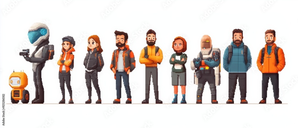 Futuristic digital pixel art character sprites with smooth illustration ...