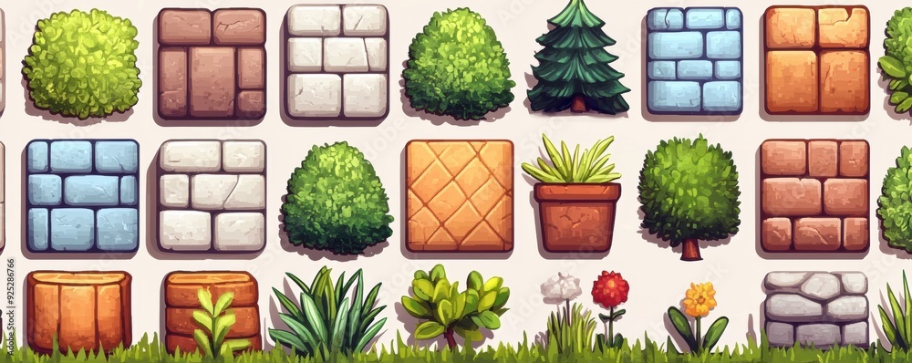 Retro pixel art tileset with bold colors for classic game design Stock ...