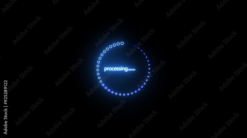 Glowing neon loading circle icon animation on black background ...
