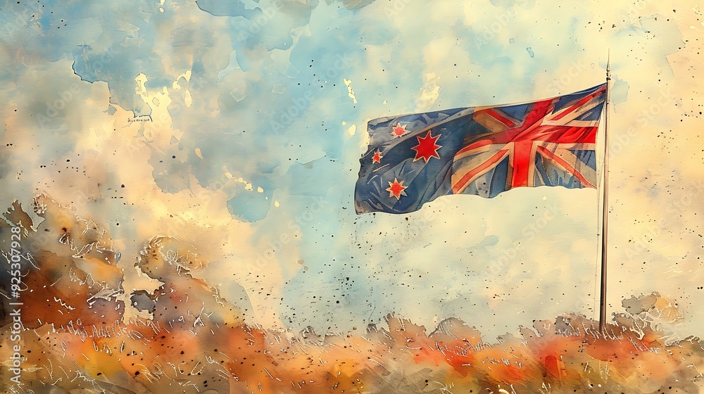 Australian flag with the Union Jack and Southern Cross, gently waving ...