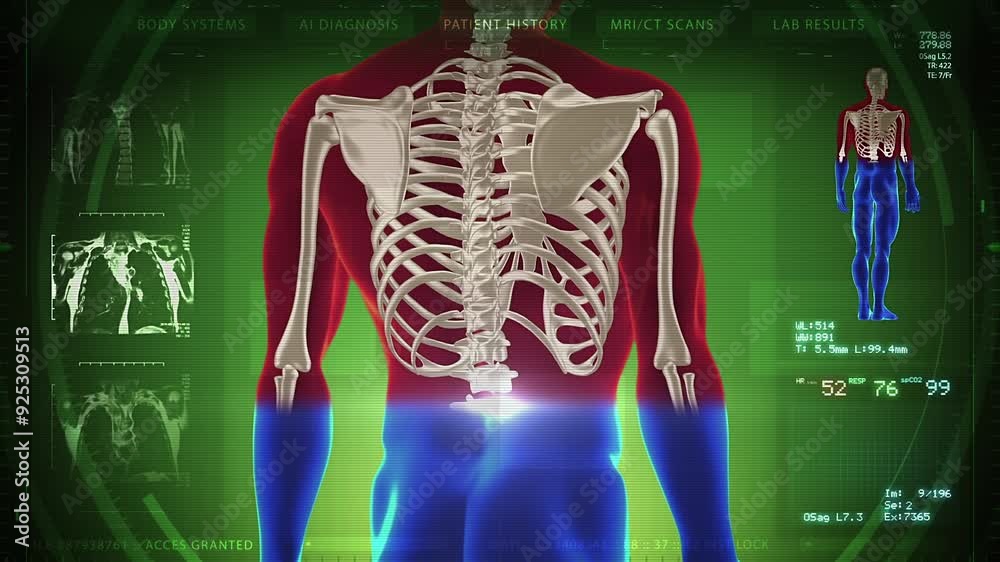 Futuristic Technological Interface Analyzing Human Anatomy. Medical Profile of Patient Showing ...