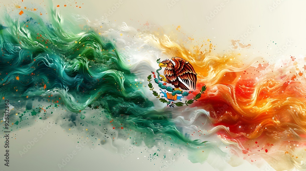 Mexican flag with vivid green, white, and red colors, and the eagle ...