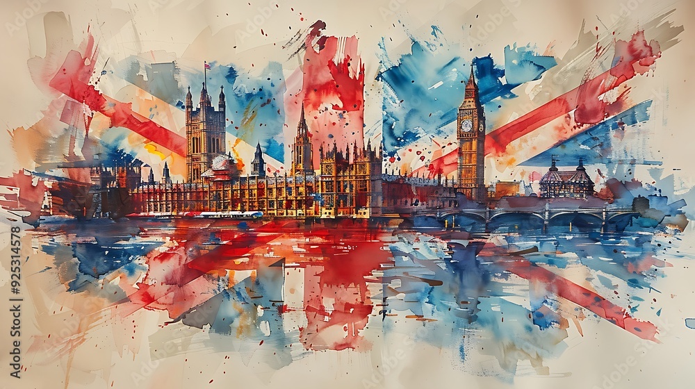 Union Jack flag with bold red, white, and blue colors, waving ...