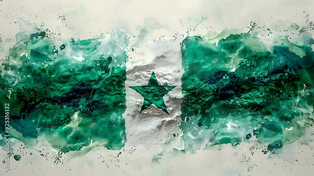 Watercolor depiction of the Nigerian flag, with green and white stripes ...