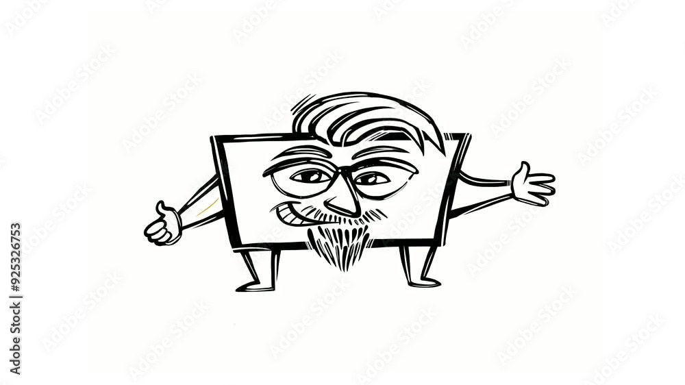 Animation of a cute box style character. Male with glasses, wavy fringe ...