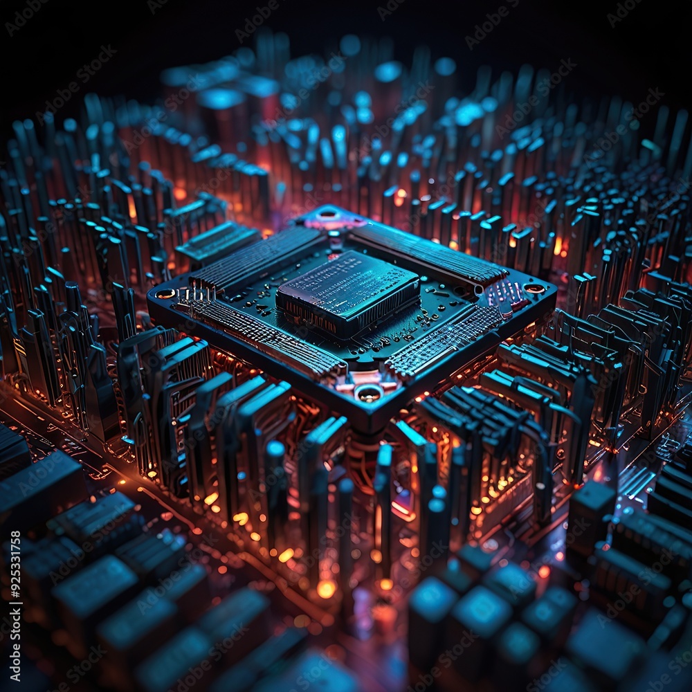 Abstract technology circuit design CPU motherboard of a computer board and processor created ...