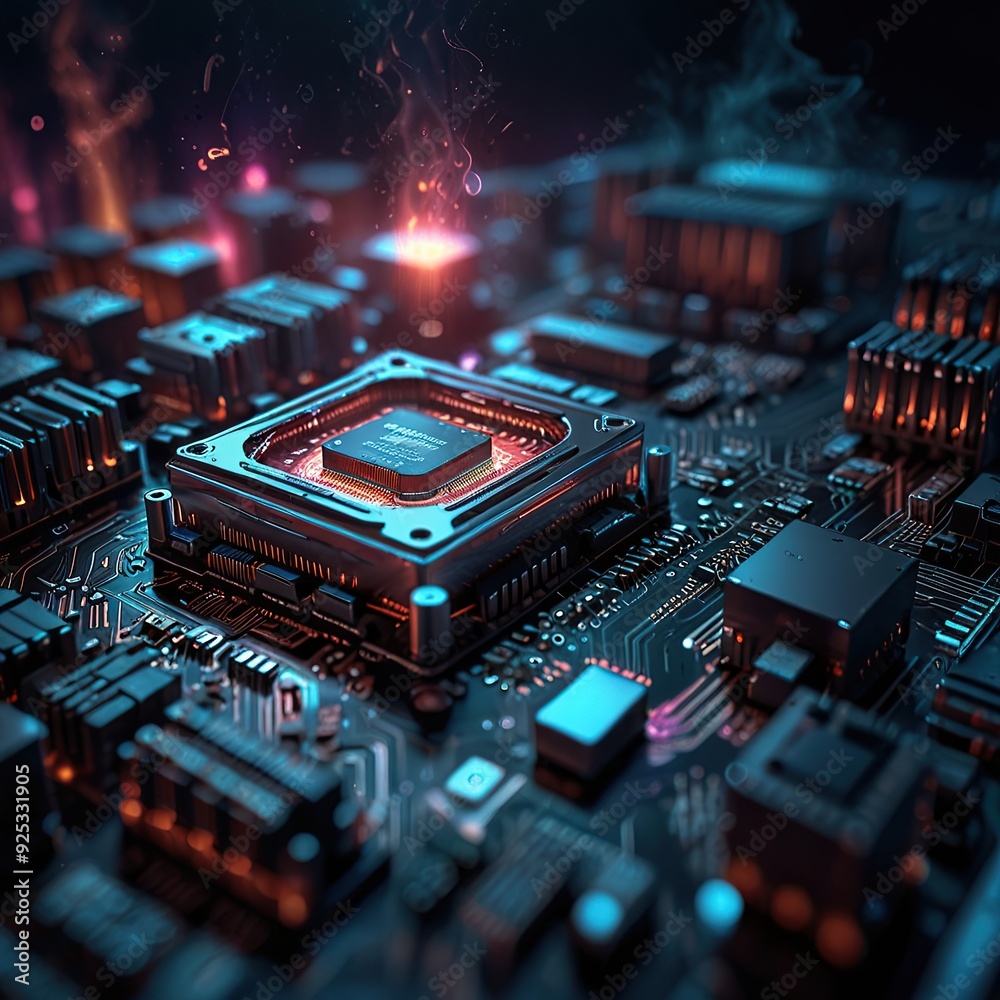 Abstract technology circuit design CPU motherboard of a computer board and processor created ...