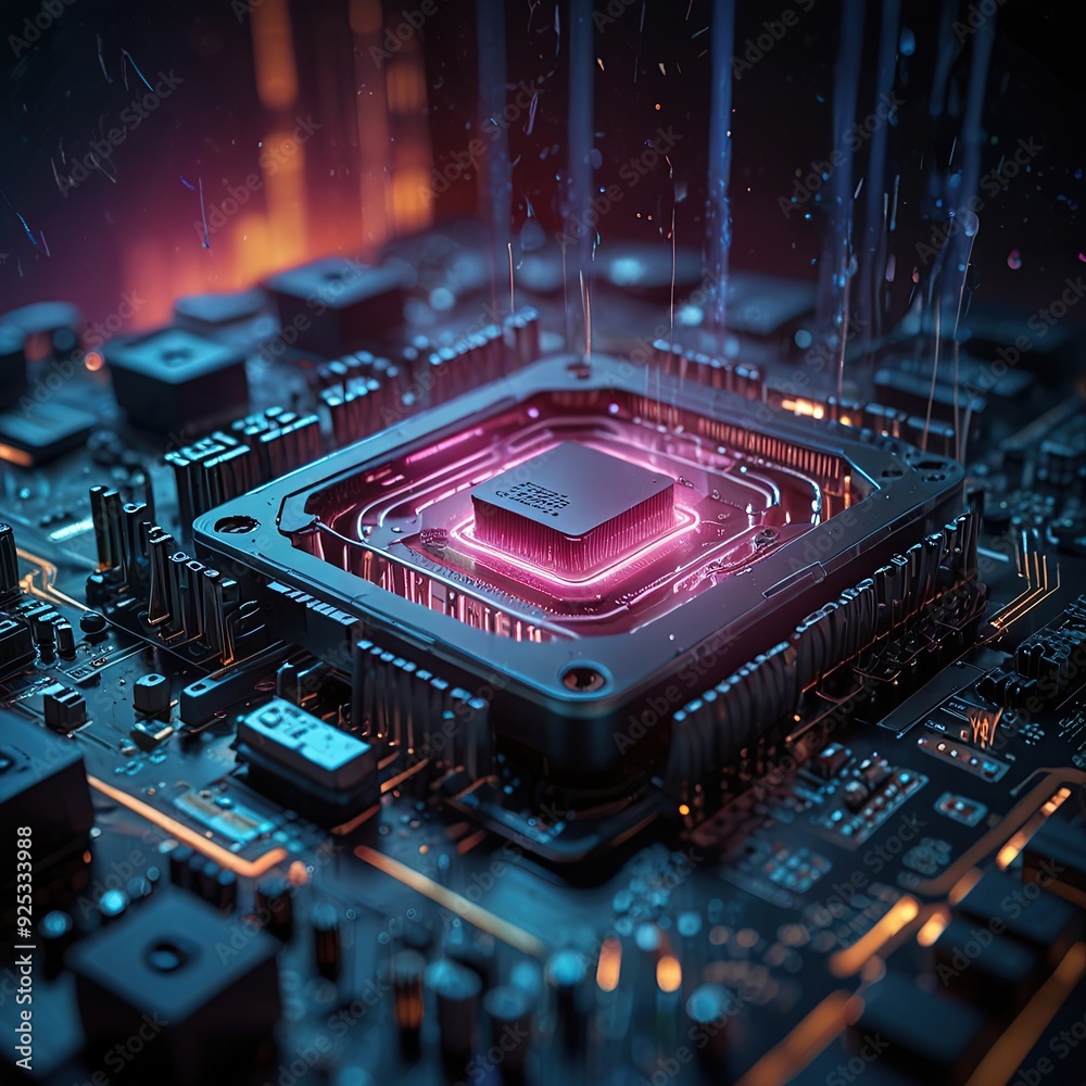 Abstract technology circuit design CPU motherboard of a computer board and processor created ...