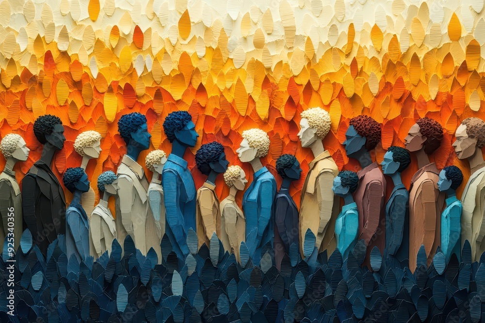 paper craft diversity scene layered paper cutouts forming crowd varied ...