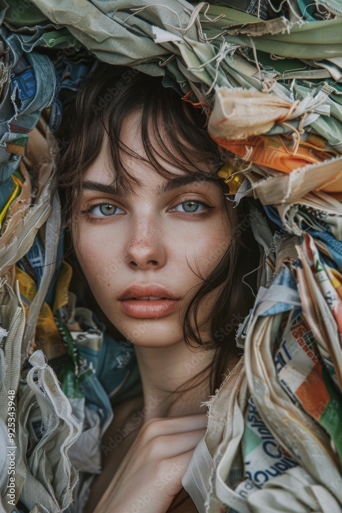 A model in a dress made from upcycled trash, highlighting the impact of ...