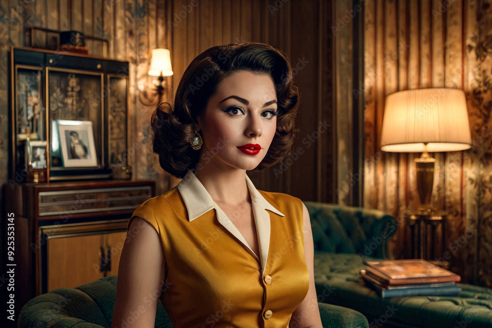 Portrait adult woman actress posing dressed retro styling clothes in ...