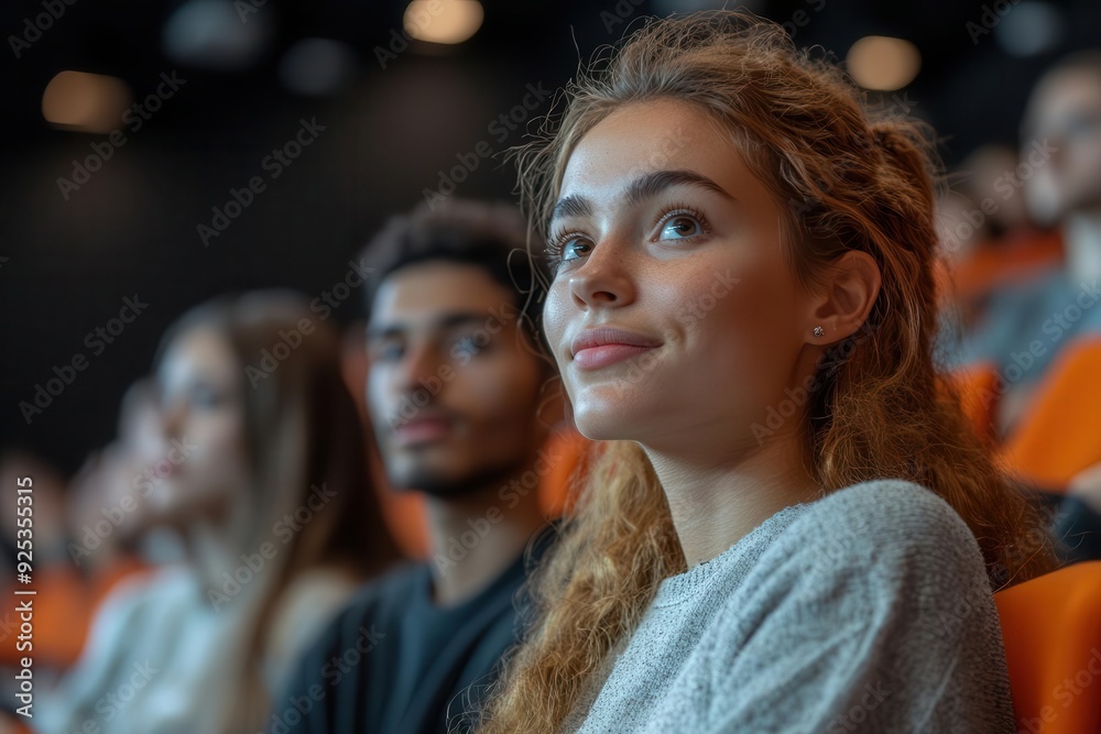 engaged audience in a modern lecture hall diverse group of ...