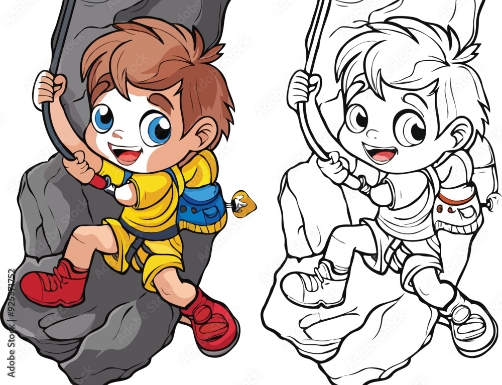coloring page simple drawing of cartoon character Rock Climbing ...