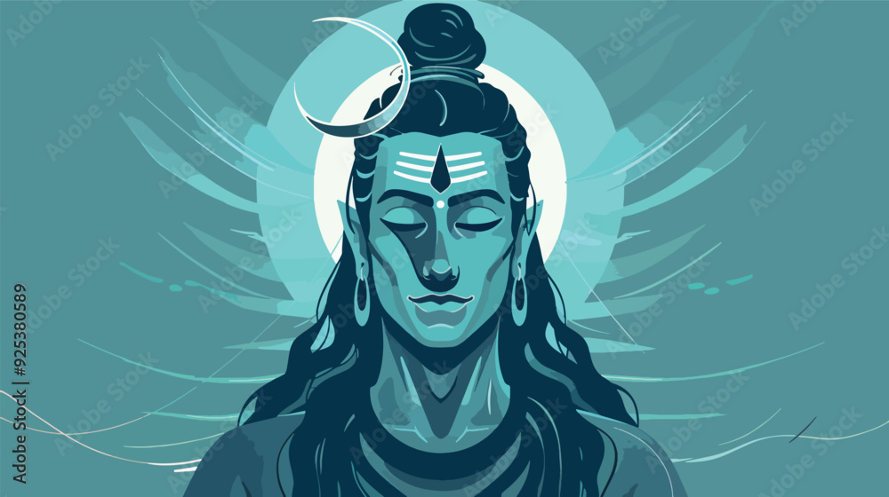 Serene Lord Shiva illustration Hindu God Mahadev spirituality divine meditation tranquility ...
