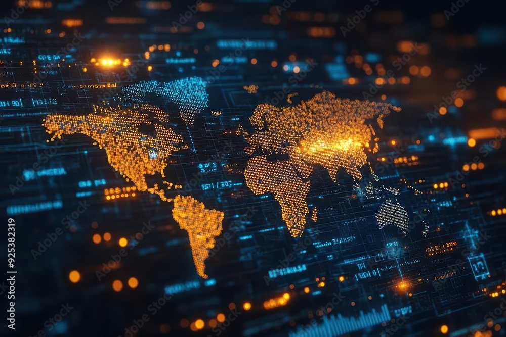 global finance concept abstract world map glowing connection lines ...