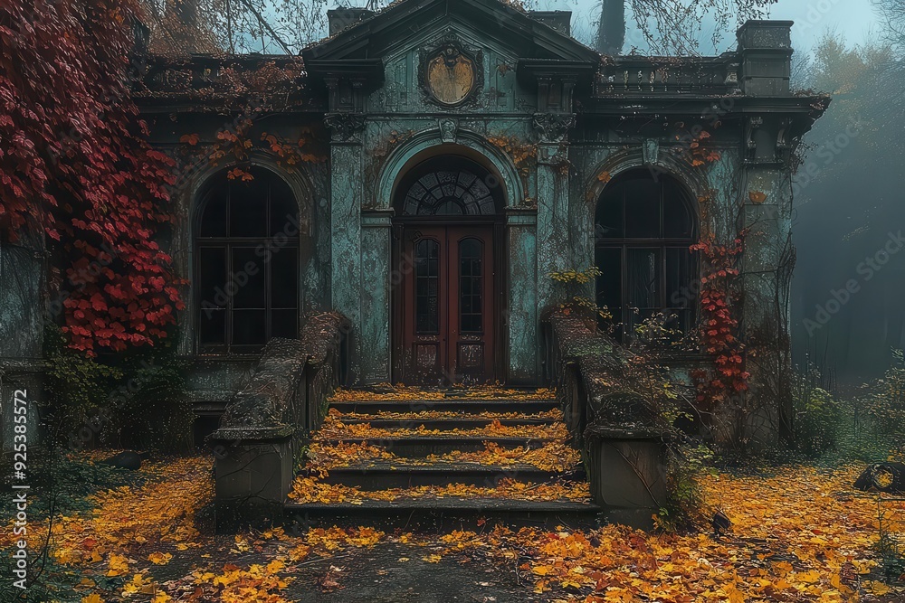 hauntingly beautiful abandoned victorian mansion crumbling facade overgrown with wild vines ...