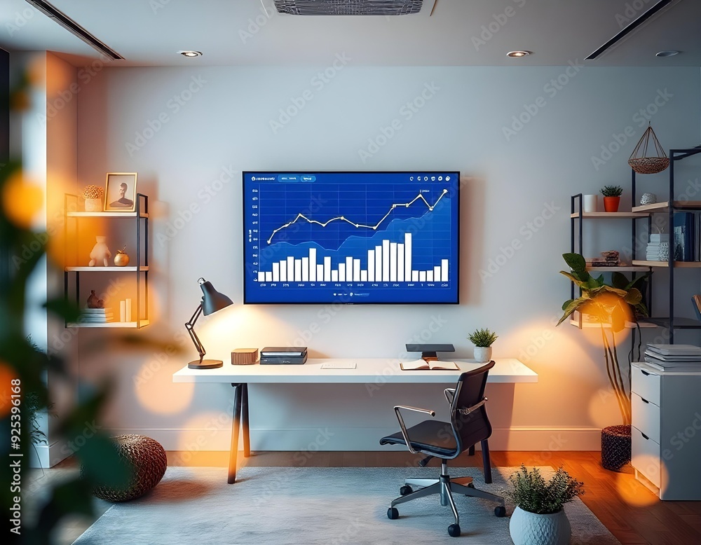 digital office room background with a minimalist design, a large screen ...