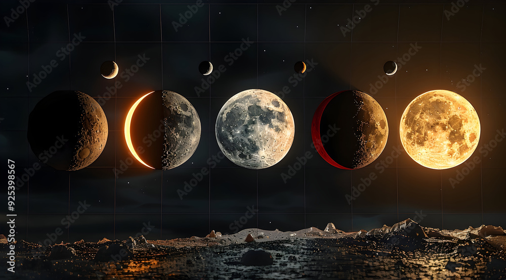 Lunar Phases Illustration - A Journey Through the Moon's Cycle Stock ...