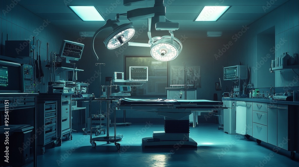 Modern Operating Room with Surgical Lights and Equipment - A sterile ...