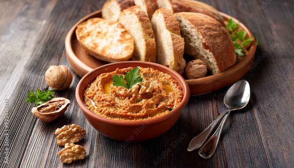 Turkish Food Muhammara A creamy dip made from roasted peppers, walnuts ...