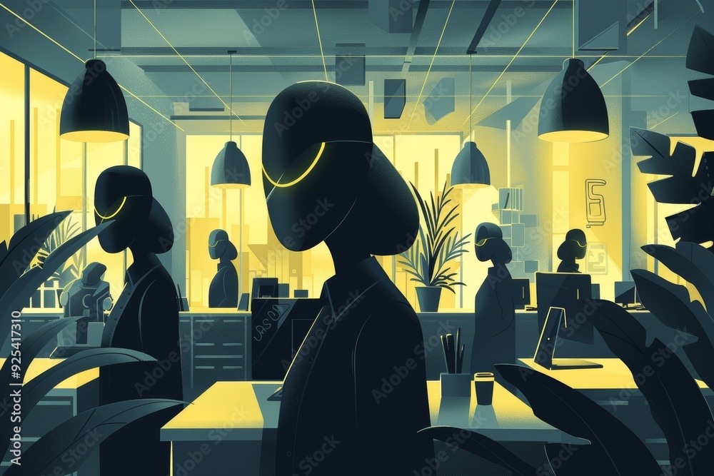 Faceless Employees in Modern Office Illustrating Toxic Workplace and ...