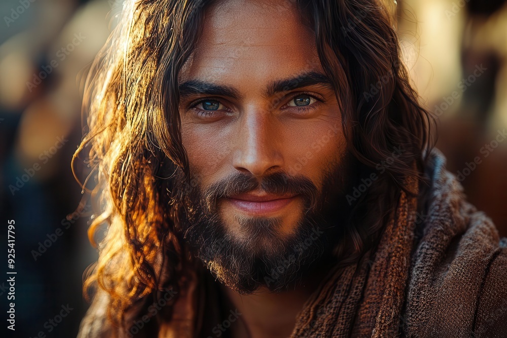 tender portrait of jesus christ with a warm welcoming smile soft ...