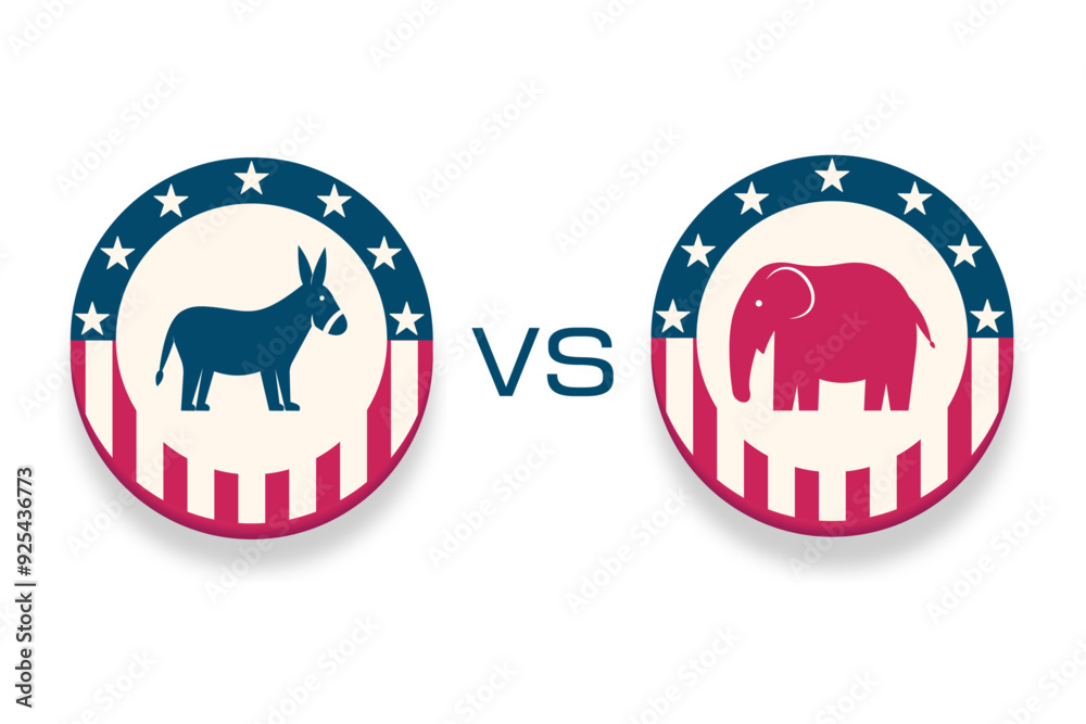 Donkey vs Elephant pins, buttons, badges. Elections usa 2024. Vector ...