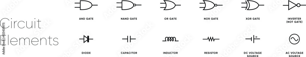 Set of electronic circuit symbols. Schematic circuit diagrams. Stock ...