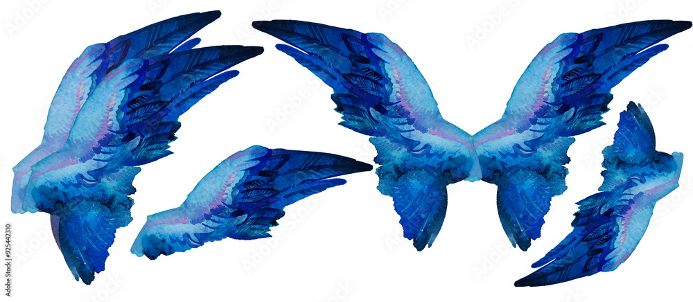 Watercolor drawing angel wings Y2K style Set clipart bird wing ...