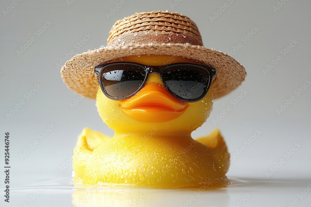 whimsical rubber duck closeup of yellow rubber duck wearing miniature ...