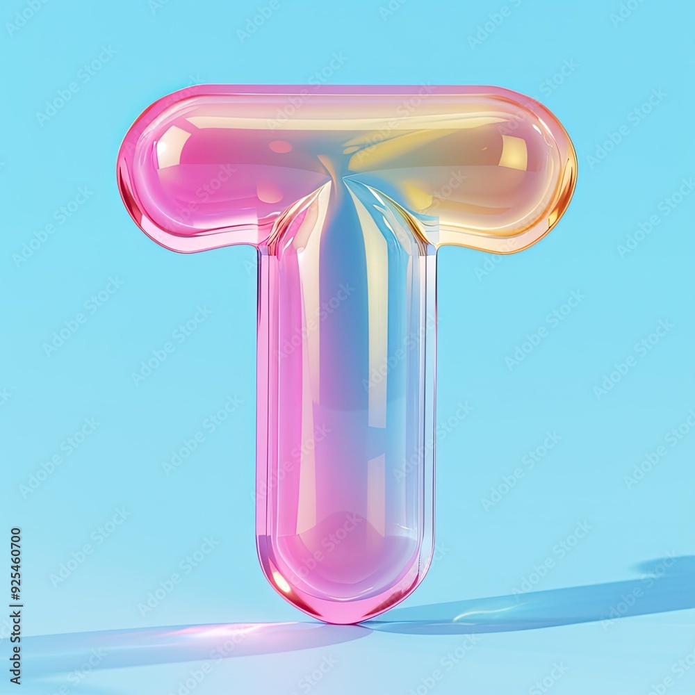 Letter T, transparent glass effect. AI generated. Glossy typographic ...