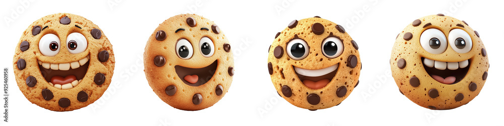 Cute 3D Cartoon Cookie Collection with Smiling Faces - isolated on ...