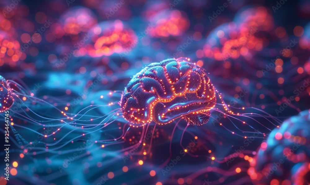 Brain system. Digital cyber neural technology. Abstract computer ...