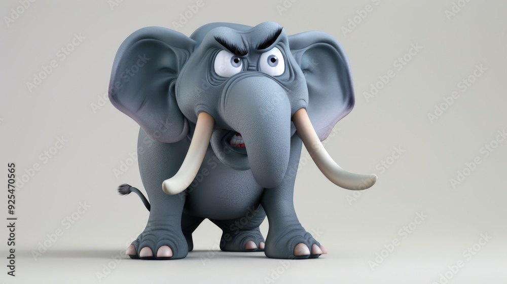 A cartoon elephant with its trunk raised and its mouth open, looking ...