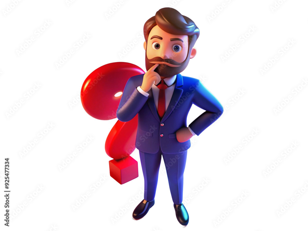 Confused 3d cartoon character businessman with question mark. Stock ...