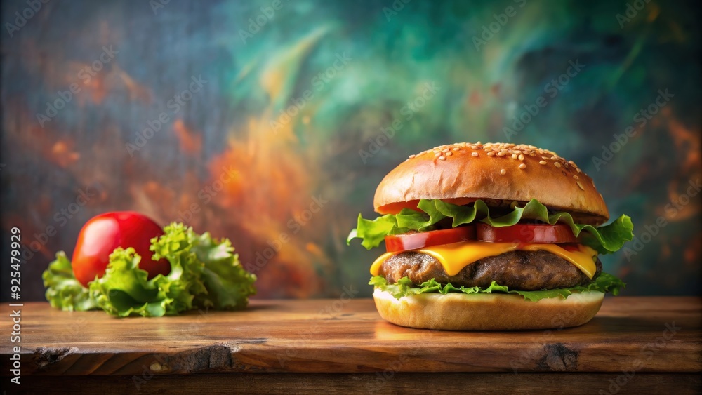 Cheeseburger on a desk with an oil painting background, cheeseburger ...