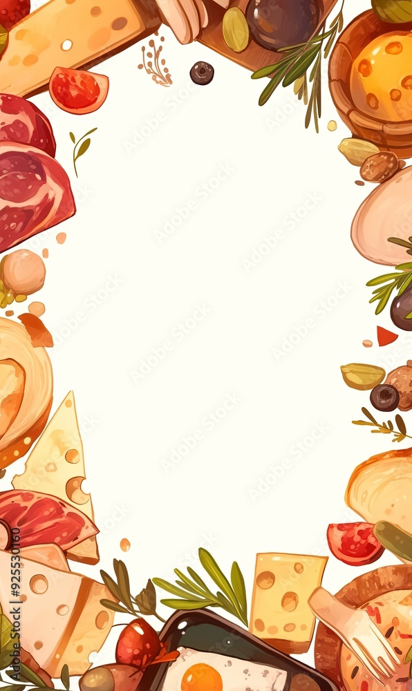 Cartoon Frame with Cheese, Brownies, and Pastries at the Bottom on a ...