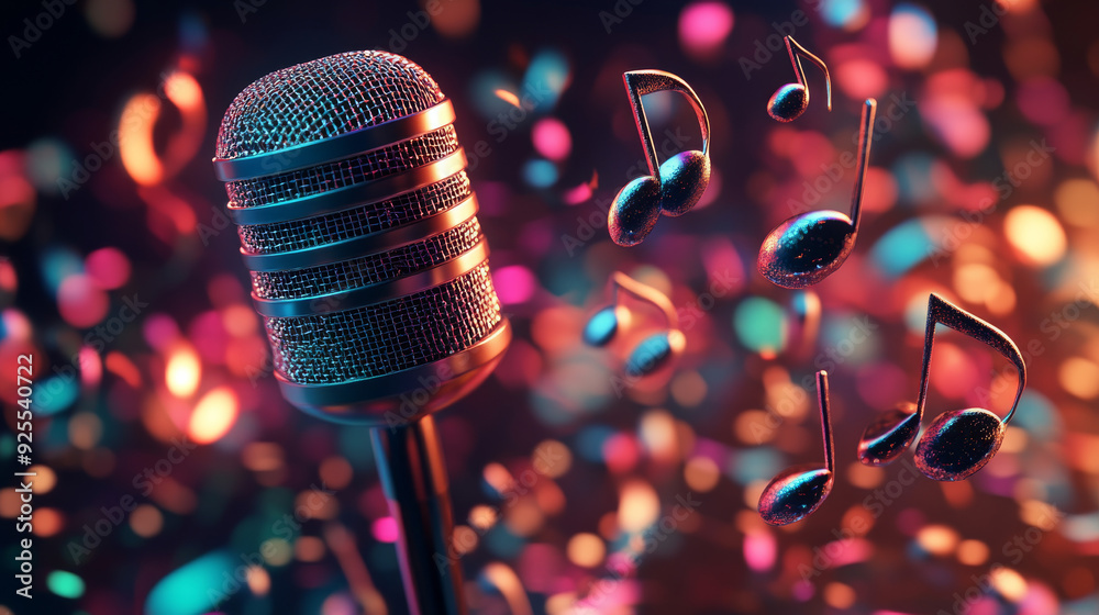 A 3D microphone and music notes are used to represent sound. It's a ...