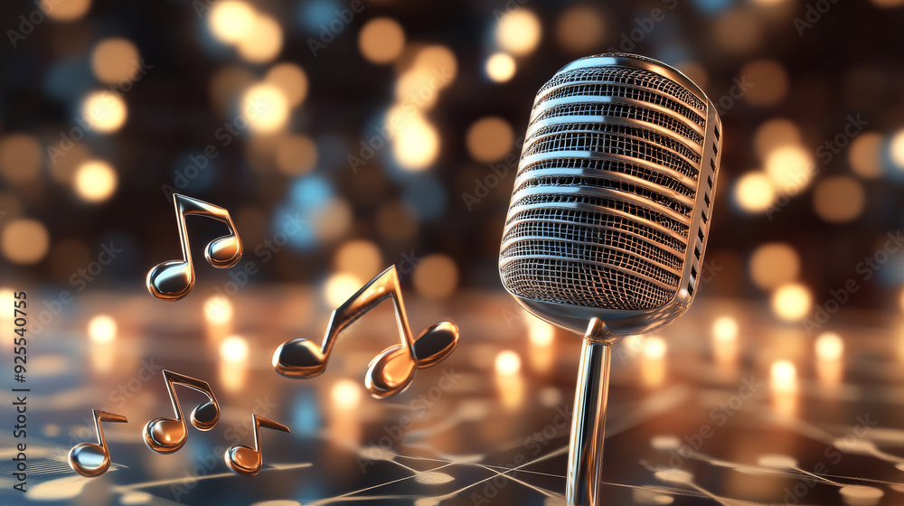 A 3D microphone and music notes are used to represent sound. It's a ...