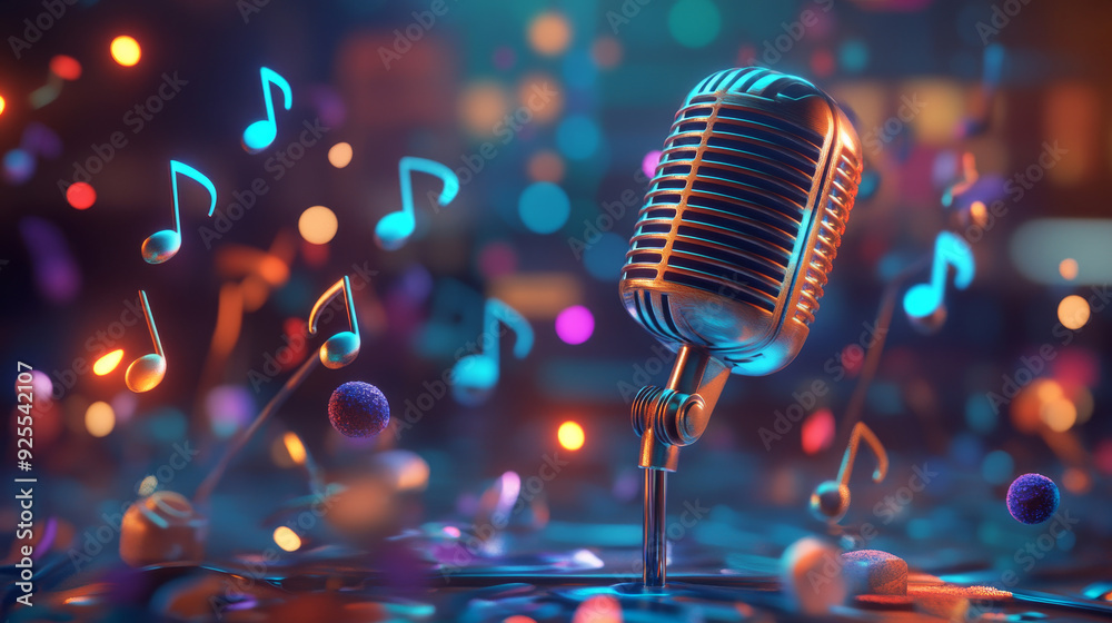 A 3D microphone and music notes are used to represent sound. It's a ...