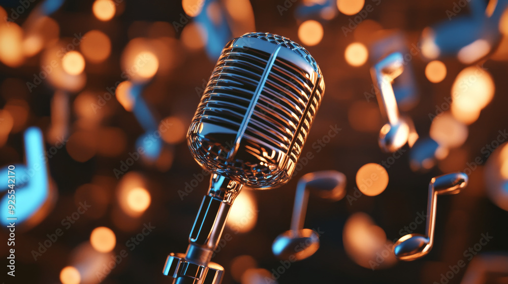 A 3D microphone and music notes are used to represent sound. It's a ...