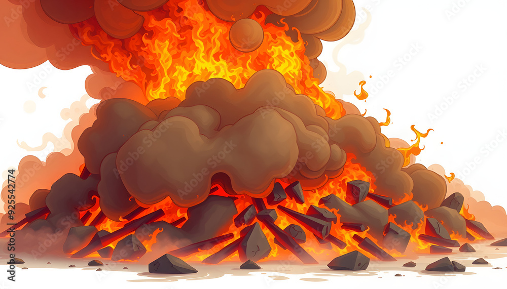 Large toxic oil fire inferno with smoke, with alpha channel for ...