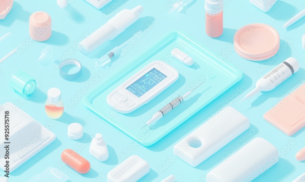 An illustration of a collection of high-tech medical devices on a ...